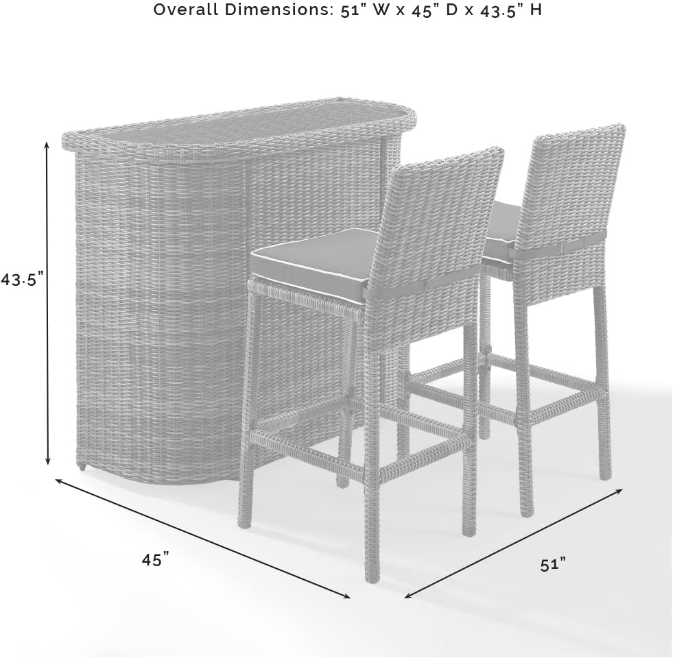 Crosley Furniture 3-Piece Bradenton Outdoor Wicker Bar Set with Two Stools and Cushions - Sand