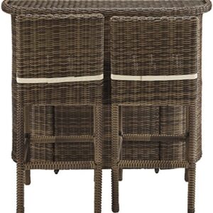 Crosley Furniture 3-Piece Bradenton Outdoor Wicker Bar Set with Two Stools and Cushions - Sand