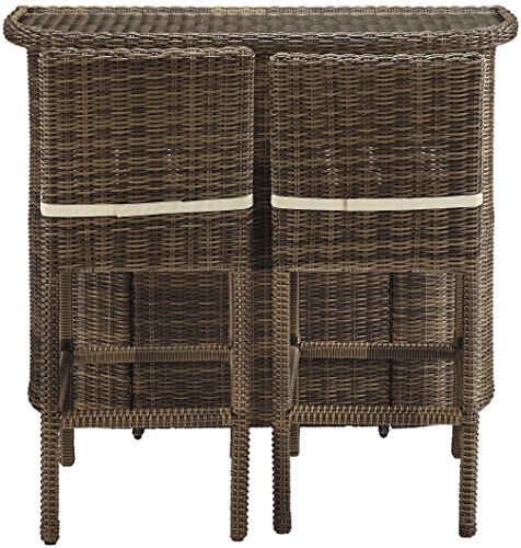 Crosley Furniture 3-Piece Bradenton Outdoor Wicker Bar Set with Two Stools and Cushions - Sand