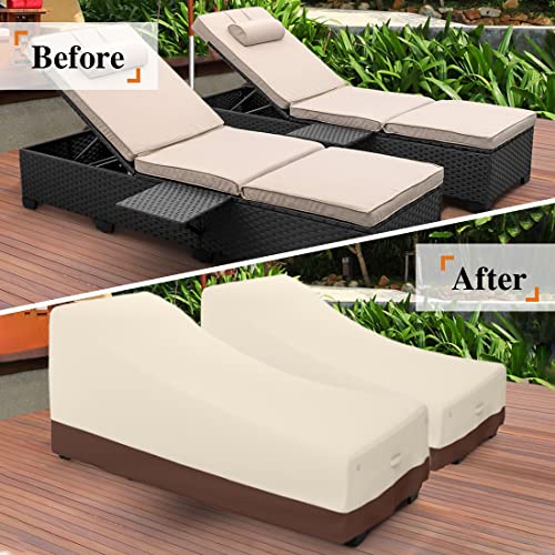 Patio Furniture Covers, Double Wide Chaise Lounge Chair Cover (82 x 57 x 32 Inch) 600D Heavy Duty Outdoor Patio Furniture Cover Chair-Waterproof & Weather Resistant, Anti UV - Beige & Brown