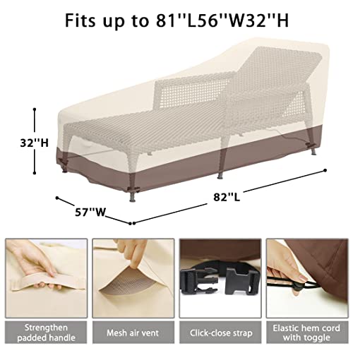 Patio Furniture Covers, Double Wide Chaise Lounge Chair Cover (82 x 57 x 32 Inch) 600D Heavy Duty Outdoor Patio Furniture Cover Chair-Waterproof & Weather Resistant, Anti UV - Beige & Brown