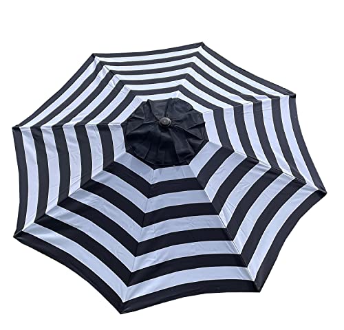 BELLRINO DECOR 9ft 8 Ribs Replacement Black/White Stripe STRONG AND THICK Umbrella Canopy (Canopy Only)