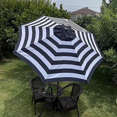 BELLRINO DECOR 9ft 8 Ribs Replacement Black/White Stripe STRONG AND THICK Umbrella Canopy (Canopy Only)