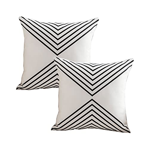 Outdoor Throw Pillow Covers Decorative for Patio Furniture Geometric Farmhouse Cushion Cases 18 x 18 Inch, Set of 2, Black