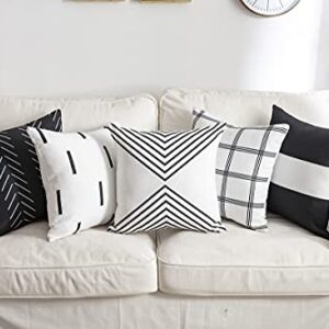 Outdoor Throw Pillow Covers Decorative for Patio Furniture Geometric Farmhouse Cushion Cases 18 x 18 Inch, Set of 2, Black