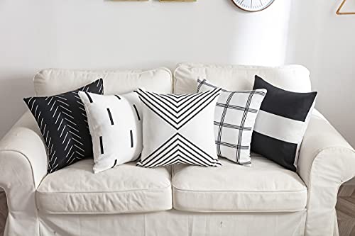 Outdoor Throw Pillow Covers Decorative for Patio Furniture Geometric Farmhouse Cushion Cases 18 x 18 Inch, Set of 2, Black