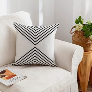 Outdoor Throw Pillow Covers Decorative for Patio Furniture Geometric Farmhouse Cushion Cases 18 x 18 Inch, Set of 2, Black