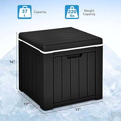 GYMAX Camping Cooler, Insulated 40 Qt Heavy Duty Ice Chest with Built-in Handles and Detachable Lid, Keeps Ice for 24H, Multifunctional for Beach, Picnic, Camping Outdoors (Black)