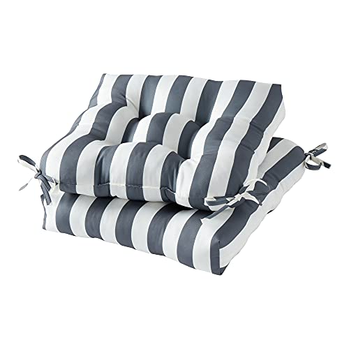 South Pine Porch Canopy Stripe 20-inch Seat Cushion, 2 Count (Pack of 1), Gray