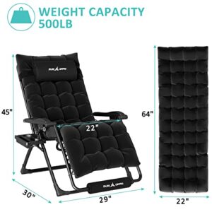 Amopatio Oversized Zero Gravity Chair with Cushion, XL Lounge Chairs for Outside, Folding Reclining Camping Chair for Deck, Yard, Porch, Pool, Black