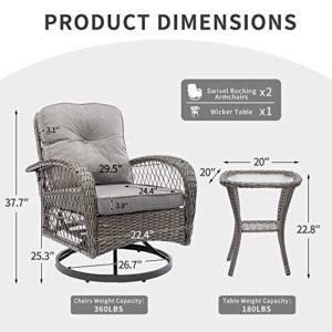 HOMEFUN Outdoor Swivel Rocker Patio Chairs, 3 Pieces Patio Bistro Set Wicker Furniture Set 360 Degree Swivel Chairs with Cushions and Coffee Table