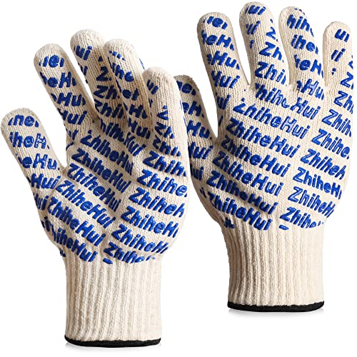 Heat Resistant Gloves BBQ Gloves EN407 Certified - 932°F Extreme Heat Resistant Oven Gloves - Ideal for Kitchen Cooking Grilling Baking Pan Holding(1 Pair Blue)