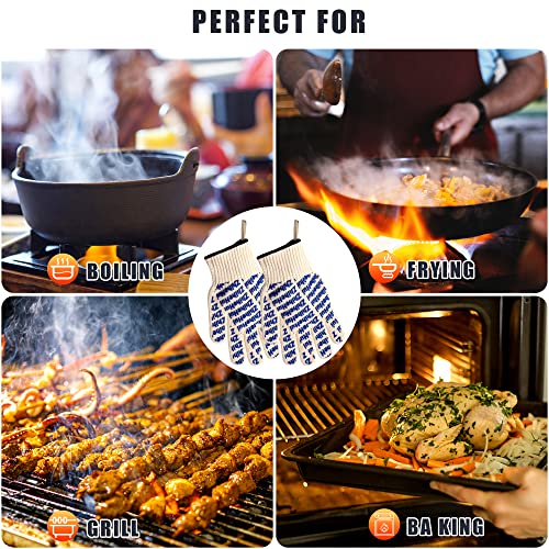 Heat Resistant Gloves BBQ Gloves EN407 Certified - 932°F Extreme Heat Resistant Oven Gloves - Ideal for Kitchen Cooking Grilling Baking Pan Holding(1 Pair Blue)