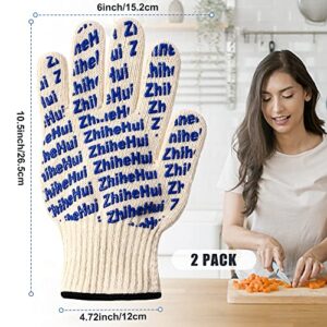 Heat Resistant Gloves BBQ Gloves EN407 Certified - 932°F Extreme Heat Resistant Oven Gloves - Ideal for Kitchen Cooking Grilling Baking Pan Holding(1 Pair Blue)