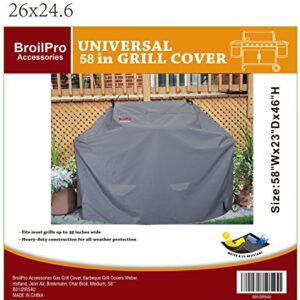 BroilPro Accessories Gas Grill Cover, Barbeque Grill Covers Weber, Holland, Jenn Air, Brinkman, Char Broil, Medium 58 x 23x 46 inches