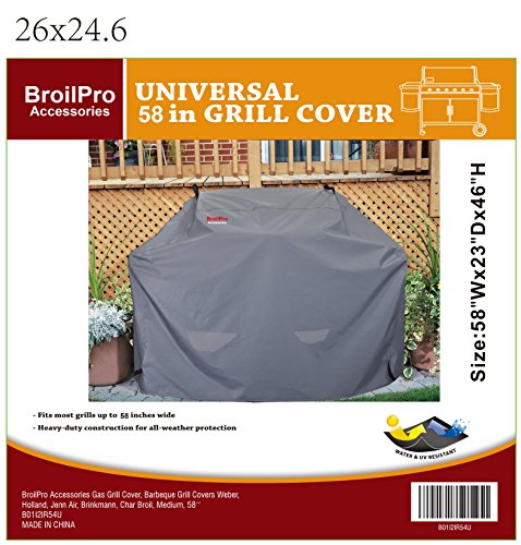 BroilPro Accessories Gas Grill Cover, Barbeque Grill Covers Weber, Holland, Jenn Air, Brinkman, Char Broil, Medium 58 x 23x 46 inches