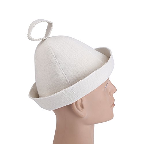 Nordic Style Wool Felt Sauna Hat Cap - with Hang Loop Supply (White)