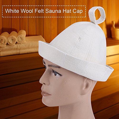 Nordic Style Wool Felt Sauna Hat Cap - with Hang Loop Supply (White)