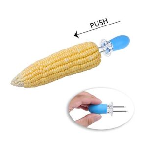 Corn Holders - 4 Pairs - Corn on the Cob Skewers - Large Handle Pin Grips - Interlocking Design - Great for Home Cooking, BBQ, Picnics, Camping and Parties