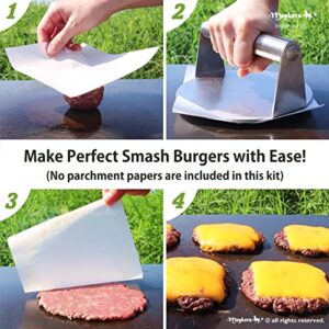 Meykers Smash Burger Press 6.3” Burger Smasher | for Griddle Grill Pan Skillet | Weight Gain Flat Presser Smashburger Maker 304 Stainless Steel | Meat Bacon Sandwich Panini | Tool Kit for BBQ Lover