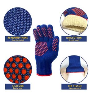 MIG4U BBQ Grill Gloves,Oven Gloves Extreme 500 Degrees Heat Resistant Grilling Gloves with Food Grade Non-Slip Silicone Dots for Cooking, Grilling, Baking, Smoker, Barbecue, Kitchen(10" Blue)