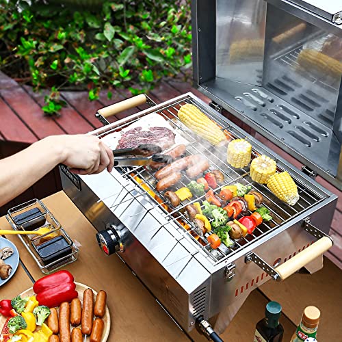 Razorri Comodo Outdoor Gas Pizza Oven Stainless Steel, 2-in-1 Portable Propane Fire Griller and Pizza Maker with 12 Inch Cordierite Baking Pizza Stone, Thermometer for BBQ, Camping, Backyard, Picnics