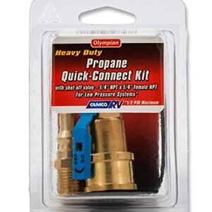 Camco Propane Quick Connect Kit - Valve & Full Flow Plug, Additional Safety Shut- Off- For Use with Low-Pressure Propane Systems, Easy Install (59853)