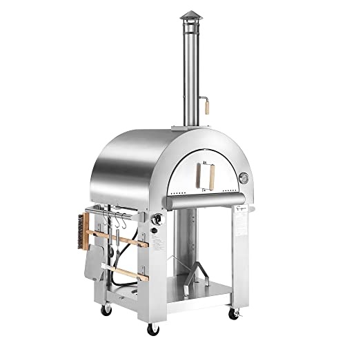 Empava 32.5" Outdoor Pizza Oven Grill Compatible with Wood Fire and Portable Gas in Stainless Steel