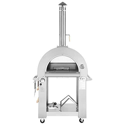 Empava 32.5" Outdoor Pizza Oven Grill Compatible with Wood Fire and Portable Gas in Stainless Steel