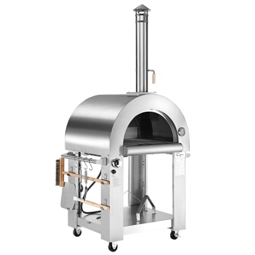 Empava 32.5" Outdoor Pizza Oven Grill Compatible with Wood Fire and Portable Gas in Stainless Steel