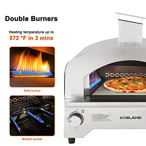 Propane Pizza Oven, PZ101SN Outdoor Gas Pizza Oven with 13" Pizza Stone, Portable Gas Fired Pizza Maker for Outside, Stainless Steel