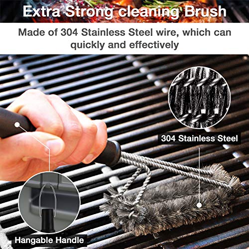 NEARPOW Heavy Duty BBQ Grill Tools Set, 18” Long Handle Grill Utensils Kit, Tongs Spatula Fork Basting Brush Cleaning Brush, Stainless Steel Barbecue Accessories Gift for Men Grilling Cooking Camping