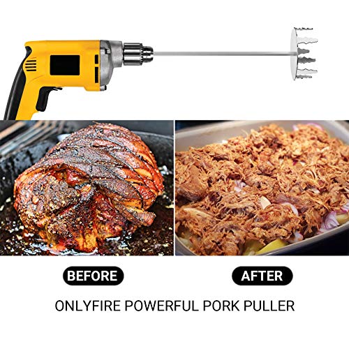 Onlyfire 4 Inch Stainless Steel Pork Puller Used with Standard Hand Drill for Beef, Chicken, Potato Masher and Tamale Meat