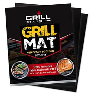 reusable heavy duty grilling mat set – bbq mats for grilling prevent food from sticking & falling in between the grates – easy to clean durable 500 degree nonstick grill mat – set of 2