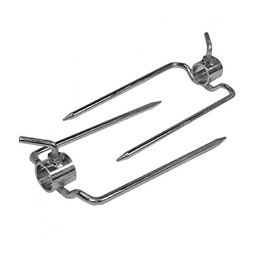 TITAN GREAT OUTDOORS Pair Dual Prong Rotisserie Forks for 1" Round Spit Rod Shoulder, Stainless Steel Fork Set