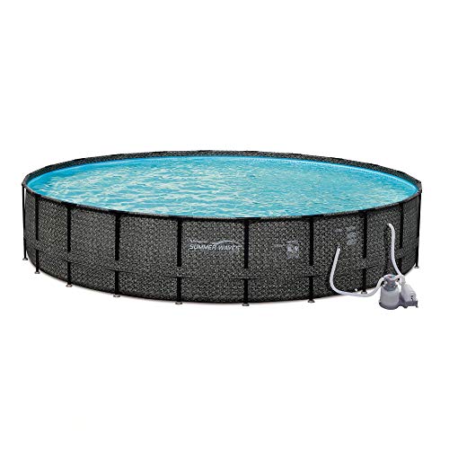 Summer Waves P4A024521 24ft x 52in Elite Round Above Ground Frame Outdoor Swimming Pool Set w/Sand Filter Pump, Pool Cover, Ladder, & Maintenance Kit