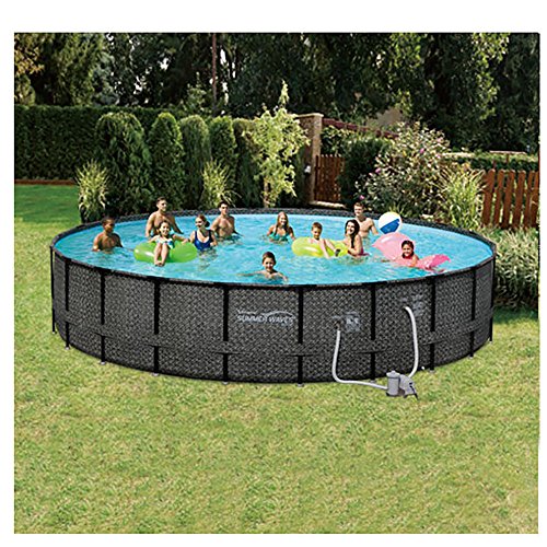 Summer Waves P4A024521 24ft x 52in Elite Round Above Ground Frame Outdoor Swimming Pool Set w/Sand Filter Pump, Pool Cover, Ladder, & Maintenance Kit