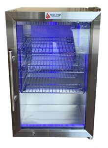 mont alpi maf 2.7 cubic ft outdoor rated glass door compact temperature adjustable lockable refrigerator beverage & wine cooler module w/ 3 adjustable racks + blue led lighting