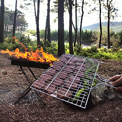 Grill Baskets for Outdoor Grill, Fish Grilling Basket, BBQ Grill Basket for Fish, Vegetables, Steak, Shrimp, Chops, Large Grill Basket with Wooden Handle (Large 11 x 18 in)