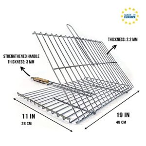 Grill Baskets for Outdoor Grill, Fish Grilling Basket, BBQ Grill Basket for Fish, Vegetables, Steak, Shrimp, Chops, Large Grill Basket with Wooden Handle (Large 11 x 18 in)