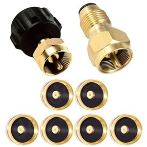 joywayus 1lb tank gas propane qcc1 regulator valve propane refill adapter,1 gas connector 6 propane bottle caps universal for all 1 lb propane tank small cylinders outdoor bbq kit