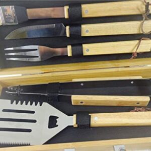 BBQ SET 5 tools | Custom engraved/personalized grilling set with 5 useful Barbeque grilling tools | Barbecue Utensils Gifts for Men & Women | In natural bamboo case | Grill Utensils Set for Dad