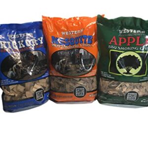 Western Perfect BBQ Smoking Wood Chips Variety Pack - Bundle (3) - Most Popular Flavors - Apple, Hickory & Mesquite (Original Version)