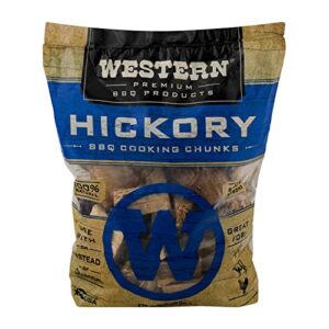 western premium bbq 570 cubic inch flavorful heat treated hickory barbecue smoking cooking wood chunks for charcoal gas and electric grills