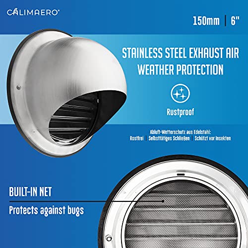 calimaero KWG 6 inch Air Vent Covers Dryer Vent Cover Outdoor for Walls Air Vent Deflector Extractor Fan Vent Cover Robust and Weatherproof Stainless Steel Dryer Vent Cover Outdoor