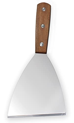 Stainless Steel Spatula Slant Grill Griddle Scraper Diner Flat Straight Blade Wood handle (L)