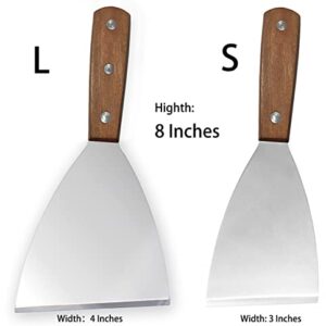 Stainless Steel Spatula Slant Grill Griddle Scraper Diner Flat Straight Blade Wood handle (L)