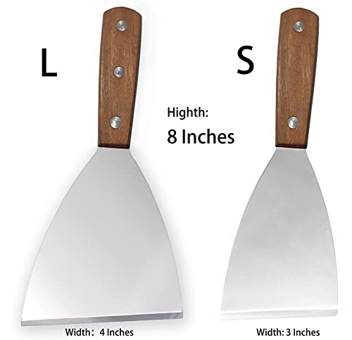 Stainless Steel Spatula Slant Grill Griddle Scraper Diner Flat Straight Blade Wood handle (L)