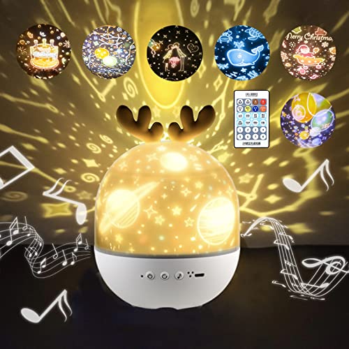 Children's Night Light Projector Festival Atmosphere Light, 3 Color Timed Remote Control Star Sky Projector，with 6 Sets of Different Theme Patterns (Birthday, Valentine's Day, Christmas, etc)