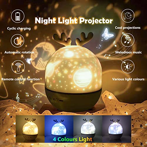 Children's Night Light Projector Festival Atmosphere Light, 3 Color Timed Remote Control Star Sky Projector，with 6 Sets of Different Theme Patterns (Birthday, Valentine's Day, Christmas, etc)